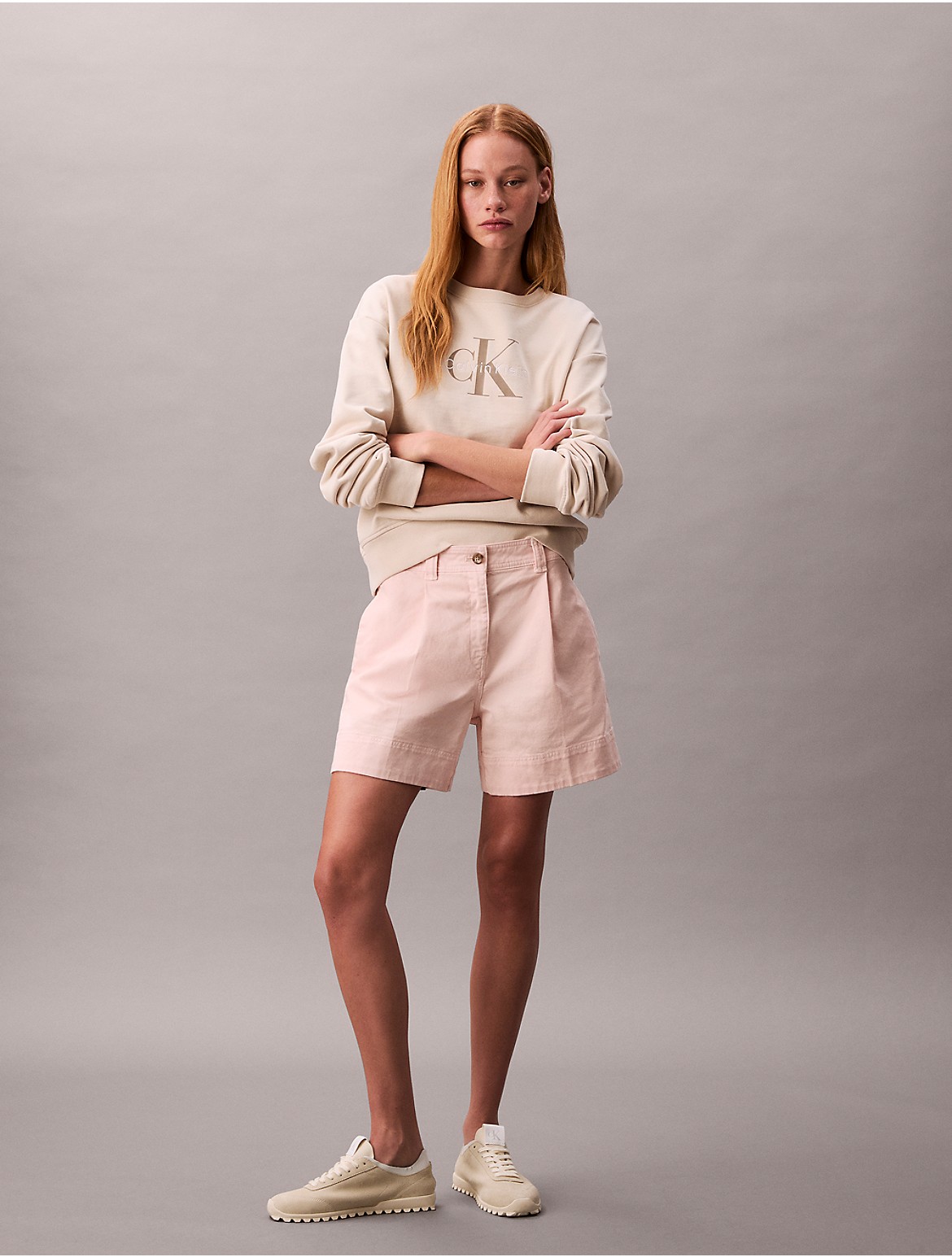CALVIN KLEIN Cotton Stretch Twill Pleated Bermuda Shorts
